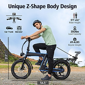 ACTBEST Folding Electric Bike for Adults - 750W Brushless Motor Ebike, 48V 15AH Removable Battery, Unique Z Shape Bicycle with 7 Speed, Foldable Fat Tire E-Bikes, ZCool