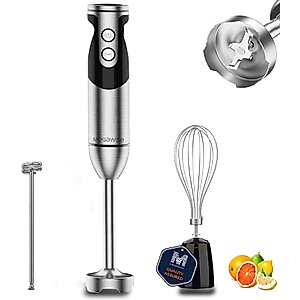 MegaWise Pro Titanium Reinforced 3-in-1 Immersion Hand Blender, Powerful with 80% Sharper Blades, 12-Speed Corded Blender, IncludingWhisk and Milk Frother (Black Or Red)