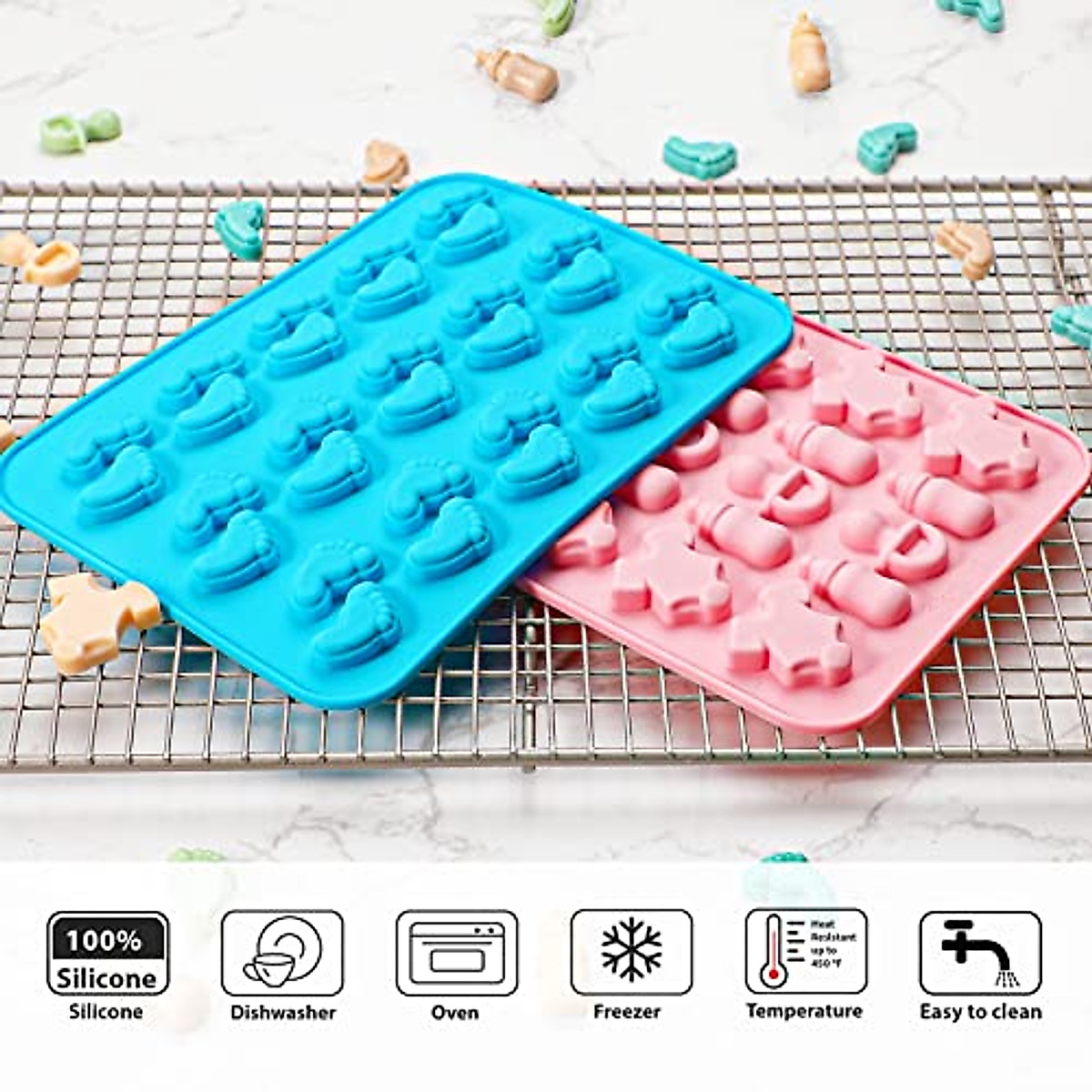 Webake Baby Feet Mold Baby Onesie Baby Bottle Pacifier Molds, Bite Size Silicone Chocolate Candy Molds Gummy Mould for Baby Shower Party Cake Decoration Cupcake Topper