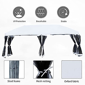 Outsunny 10' x 20' Pop Up Canopy with 6 Sidewall Mesh Netting, Outdoor Party Event Tent with Oxford Fabric Roof for Backyard Garden Patio, Cream White