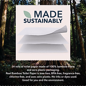 Reel Premium Toilet Paper - 24 Rolls of Toilet Paper - 3-Ply Made From Tree-Free - Zero Plastic Packaging, Septic Safe