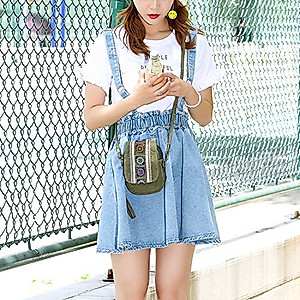 MAZEXY Cellphone Embroidered Wristlet Bag Mini Crossbody Bag Nylon Wallets Purses (GreenCanvas)