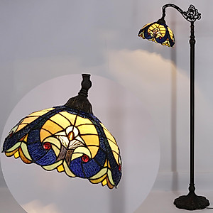 WERFACTORY Tiffany Floor Lamp Amber Yellow Liaison Stained Glass Arched Lamp 12X18X64 Inch Gooseneck Adjustable Corner Standing Reading Light Decor Bedroom Living Room S160E Series