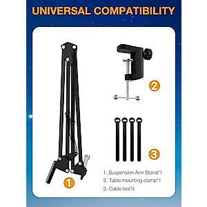 QuadCast Mic Arm Mic Stand, Boom Arm Microphone Arm for HyperX QuadCast SoloCast Blue Yeti Fifine AM8 and most Mic, Mic Stand Desk with Cable Management by SUNMON