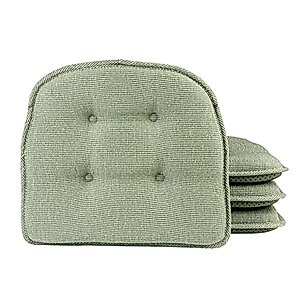 Klear Vu Omega Non-Slip Universal Chair Cushions for Dining Room, Kitchen and Office Use, U-Shaped Skid-Proof Seat Pad, 15x16 Inches, 4 Pack, 17 Celadon
