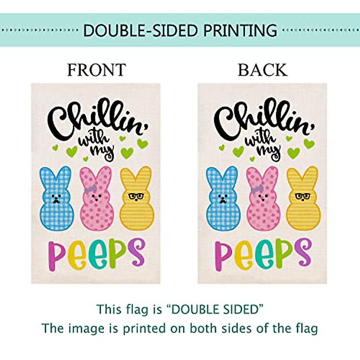 Baccessor Easter Bunny Garden Flag Double Sided Chillin with My Peeps Buffalo Plaid Cute Rabbit Burlap Small Yard Flag for Spring Holiday Seasonal Farm house Outdoor Outside Decoration 12.5x18 Inch