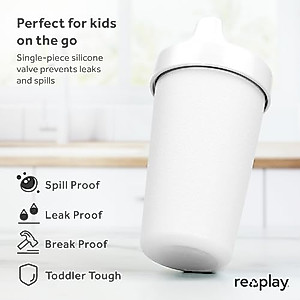 Re-Play Made in USA 10 Oz. Sippy Cups for Toddlers, Set of 3 - Reusable Spill Proof Cups for Kids, Dishwasher/Microwave Safe - Hard Spout Sippy Cups for Toddlers 3.13" x 6.25", Modern Mint