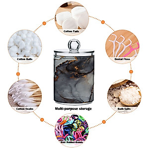 Gredecor 4 Pack Marble Decorative Apothecary Jars Marbled Blue and Golden Abstract Background Qtip Holder Organizer Clear Canister for Cotton Swabs Storage Acrylic Plastic Jar with Lids