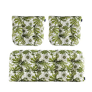BLISSWALK Outdoor Chair Cushions,3 Piece Loveseat Outdoor Cushions Set,Floral,Tufted/Wicker Patio Cushions for Patio Furniture All Weather,，（44"x19" & 19"x19",