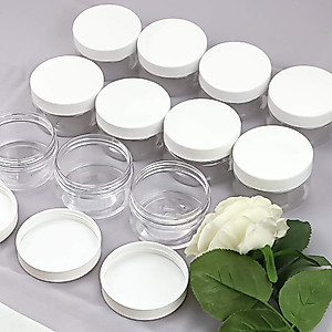 WYKOO 12 Pack 4 OZ Plastic Jars Round Clear Cosmetic Container Jars with Lids, Wide Mouth Empty Slime Jars, Refillable Clear Travel Storage Jars for Kitchen Use Beauty Products Sample