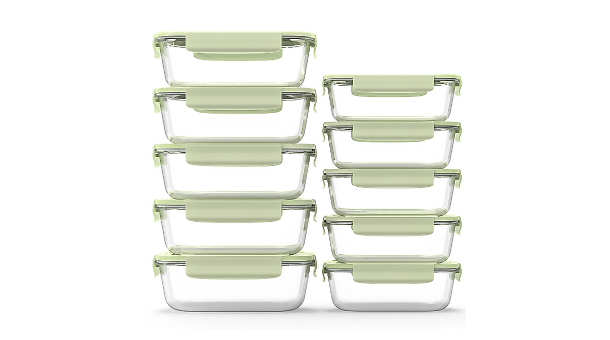 Glass Food Storage Containers Set - 10 Pack with Built-In Vents