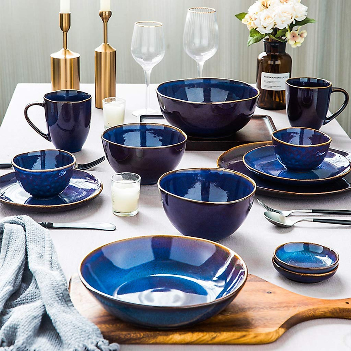Stylish Dinner Plates,Ceramics Dinner Sets, Plate/Bowl/Mug | 36 Pieces Kiln Glaze Dinnerware - Blue Purple Porcelain Combination Set for Restaurant Family Party Halloween
