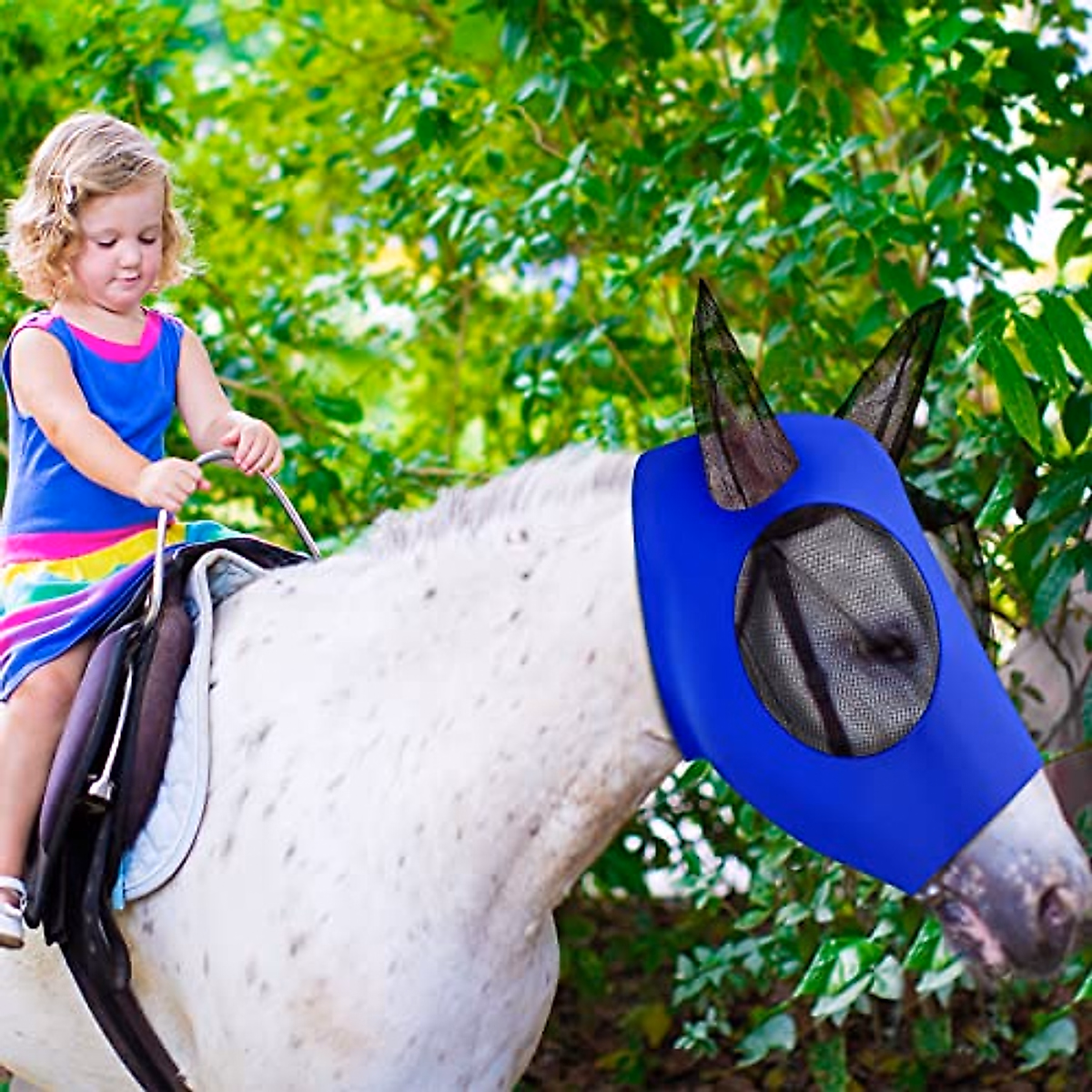 4 Pieces Horse Fly Mask with Ears Protection Horse Mask Smooth Elastic Fly Mask with Sun Protection for Horses (Medium)