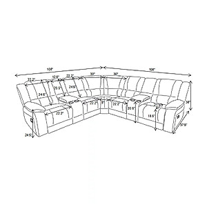 DHHU L Shape Sectional Storge Chaise, Faux Leather Manual Reclining Motion Sofas & Corner Couch with Console and 4 Cup Holders, Theater Seating Furniture for Villa Home Apartment, Grey