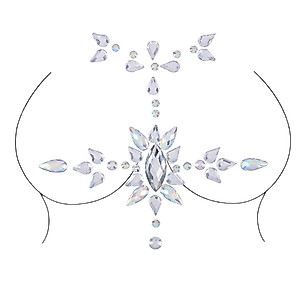 Blindery Rhinestone Face Gems Mermaid Cross Chest Gem Crystal Eyes Face Stickers Jewels Body Rave Festival Party Face Jewelry for Women and Girls 2PCS