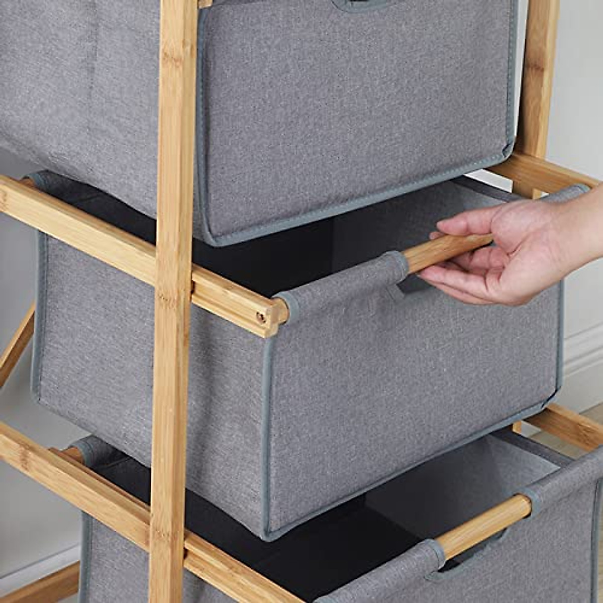 Bamboo Laundry Hamper Shelf with 3 Pull Out Drawers Baskets Freestanding Storage Shelf with Removable Sliding Bags & Shelf for Bathroom Bedroom Clothes Organize (Style1)