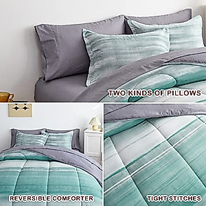 Joyreap 6 Piece Bed in a Bag Twin, Light Gray Stripes Reversible Design, Microfiber Comforter Set for All Season- 1 Comforter, 2 Pillow Shams, 1 Flat Sheet, 1 Fitted Sheet, 1 Pillowcase