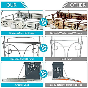 MUMUKE Pull Out Trash Can Under Cabinet Slider Shelf with Removable Front Basket for Kitchen Under Sink Trash Can Fit for Most 7-11 Gallon Garbage (Waste Bin Not Included)