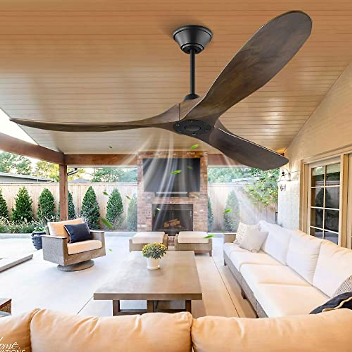 Outdoor Ceiling Fans without Light, 70" Modern Low Profile Flush Mount Ceiling Fan with Remote, 3 Blades Propeller Ceiling Fan No Lights for Patios Farmhouse Bedroom, 6-Speed, Quiet DC Motor, Timer