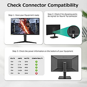 HKY 19V AC DC Adapter Compatible with LG 34" 32" 27" 24" 23" 22" 20" 19" LCD LED HD TV Monitor Widescreen LG 32ML600M-B 24MP400-B 27MP400-B 34WP65C-B 29WP60G-B 27GL83A-B 24GN600-B 34WN80C-B 24MP60G-B