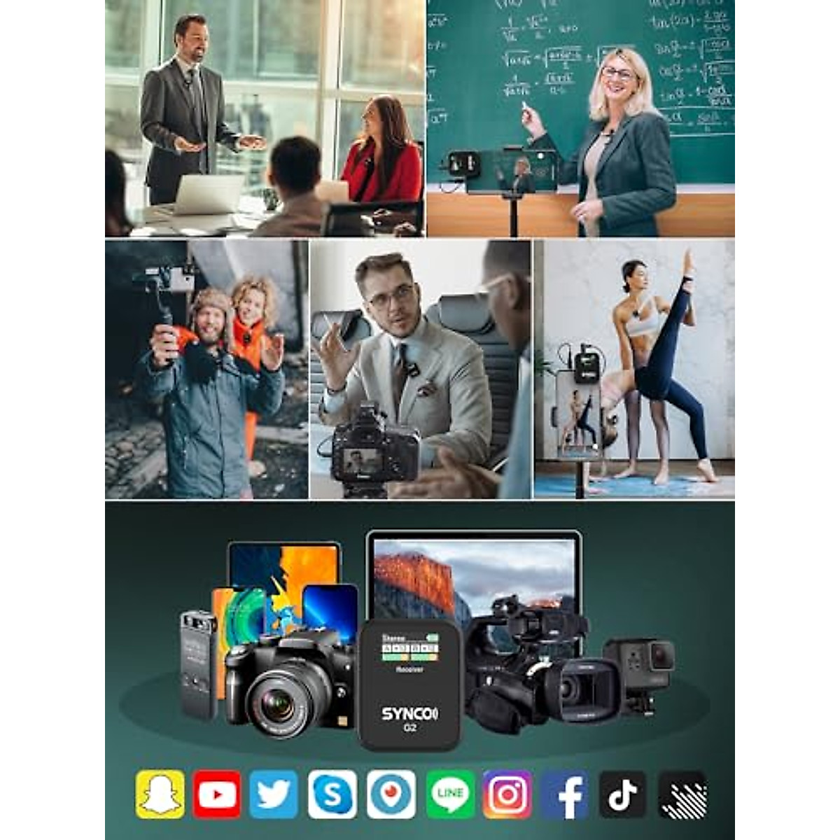 SYNCO Wireless Lavalier Microphone, G2(A2) 2.4G Dual Transmitter 48KHz 24Bit Lapel Mic 656FT 8H for Online Class Vlog Stream YouTube for Camera Smartphone Tablet