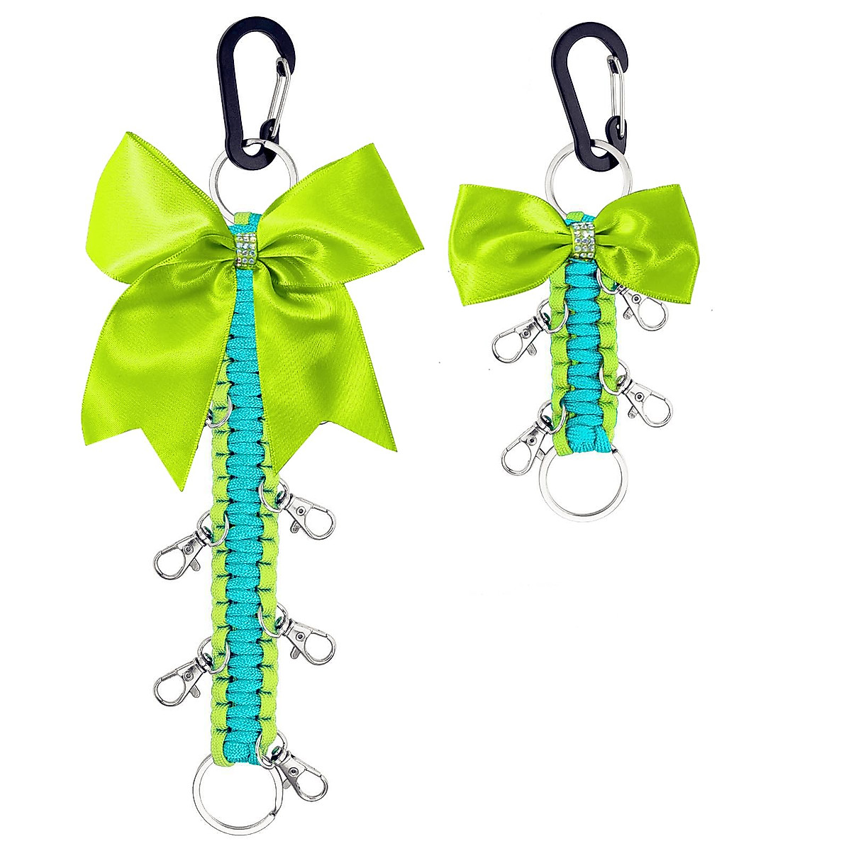 Cheer Bow Holder, 2 Pack Cheer Bow Keychains, Cheer Stuff Cheerleading Accessories, Paracord for Girls, Cheer Bow Holder for Backpack - Green Bow