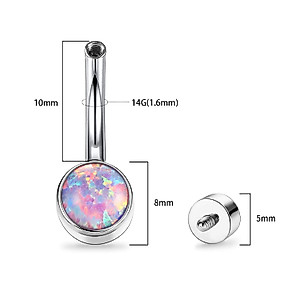 FUNLMO Titanium Belly Button Rings 14G Belly Rings for Women Belly Piercings Navel Rings Navel Barbell Stud Purple Opal Inlaid Belly Piercing Jewelry