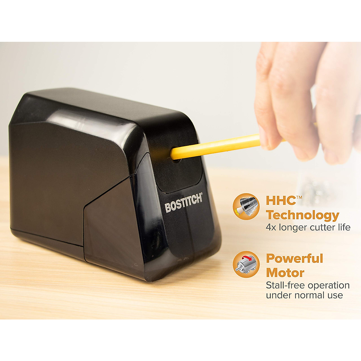 Bostitch Office Battery Pencil Sharpener, 4X Longer Cutter Life, Tip Saver Technology, Black (BPS4-BLK)