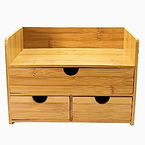 Sorbus Desk Organizer - 3-Tier Tabletop Bamboo Desk Organizers and Accessories – Mini Desktop & Countertop Organization and Storage with Drawers & Shelf for Office, Makeup Vanity, No Assembly Required