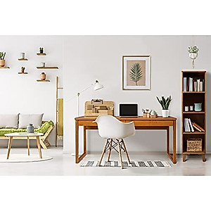 Home Office Solid Wood Desk with Drawers Brown Mid-Century Modern Rectangular Pine Matte Includes Hardware