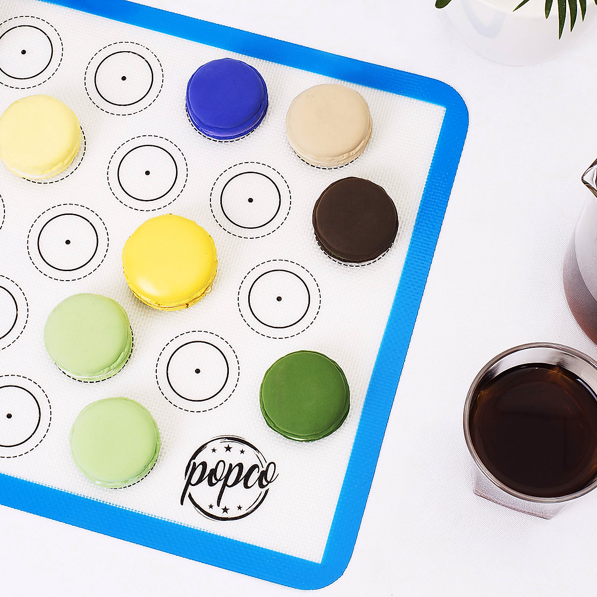 POPCO Macaron Baking Kit (19pcs Set) - 2 Half Size and 2 Quarter Size Silicone Macaron Baking Mats Plus 8 Piping Tips, 3 Piping Bags with 3 Bag Ties, 1 Coupler