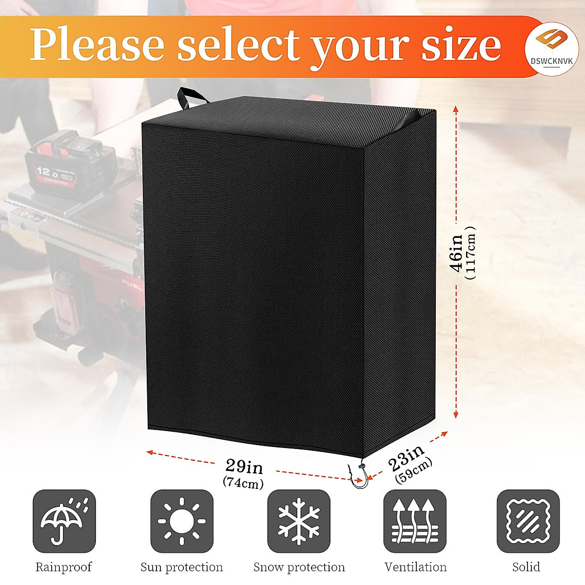Table Saw Cover,Table Saw Waterproof Outdoor Cover,Table Saw Dust Cover,to Prevent Table Saw Rust, Anti-Uv Oxford Cloth (29*23*46in,Black)