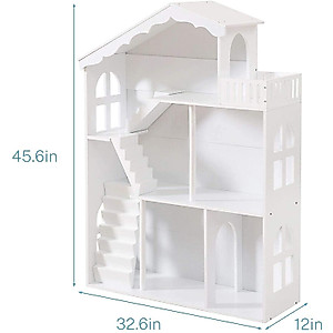 YFDZONE Dollhouse Bookshelf, Wooden Kids Bookshelve Children Doll House Toy Storage 3-Tier Bookcase for Books Gift for Girls Ages 3-7+