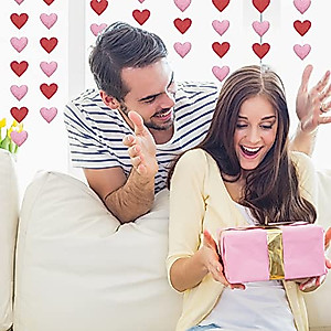 5 Pieces Valentines Hearts Garland Glitter Heart Banner Decor Glittery Valentines Day Heart Hanging String Garland for Wedding Party Engagement Home Decorations, Red Pink