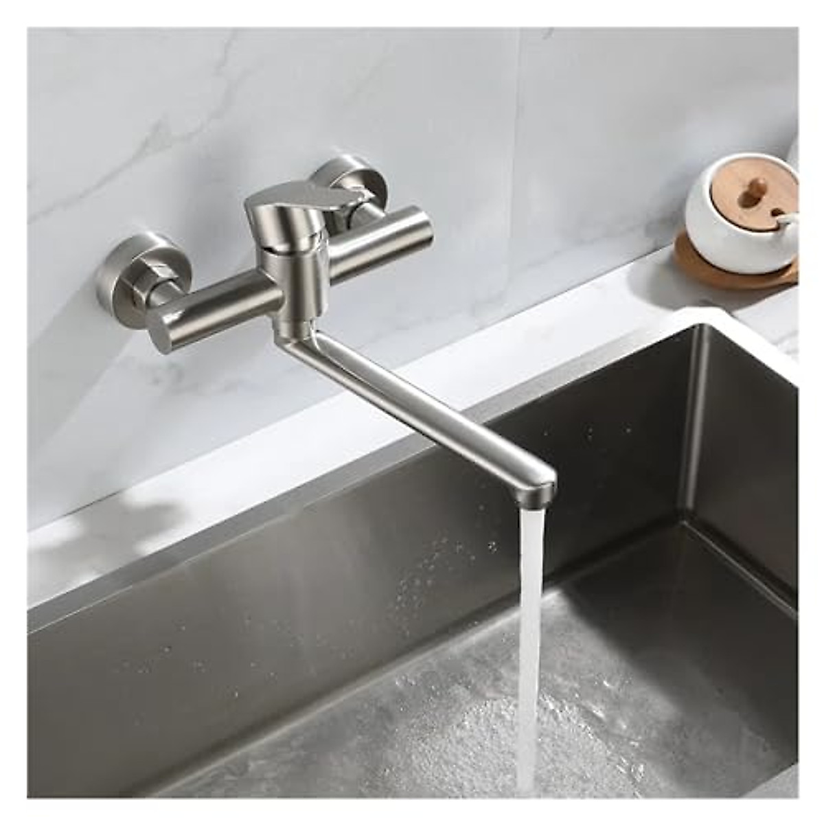 KMZSHPJNY Stainless Steel Kitchen Wall-Mounted Bathroom Bathtub Long spout Water Outlet 360-degree Rotating Sink Hanging Balcony Faucet, Brushed
