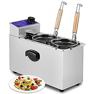 JIAWANSHUN Commercial Pasta Cooker Electric Noodle Cooker with 2 Baskets for Restaurant,Cooking Spaghetti Dumplings Vegetables,30-110℃ Temperature Adjustable 110V