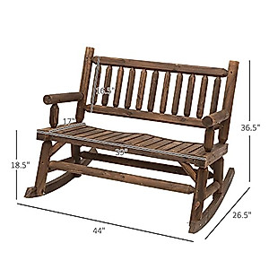 Outsunny 2-Person Wood Rocking Chair with Log Design, Heavy Duty Loveseat with Wide Curved Seats for Patio, Backyard, Garden, Walnut