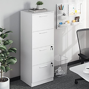 YITAHOME 4-Drawer File Cabinet with Lock, 15.86" Deep Vertical Filing Cabinet, Storage File Drawers for Letter A4-Sized Files, Need to Assemble, White