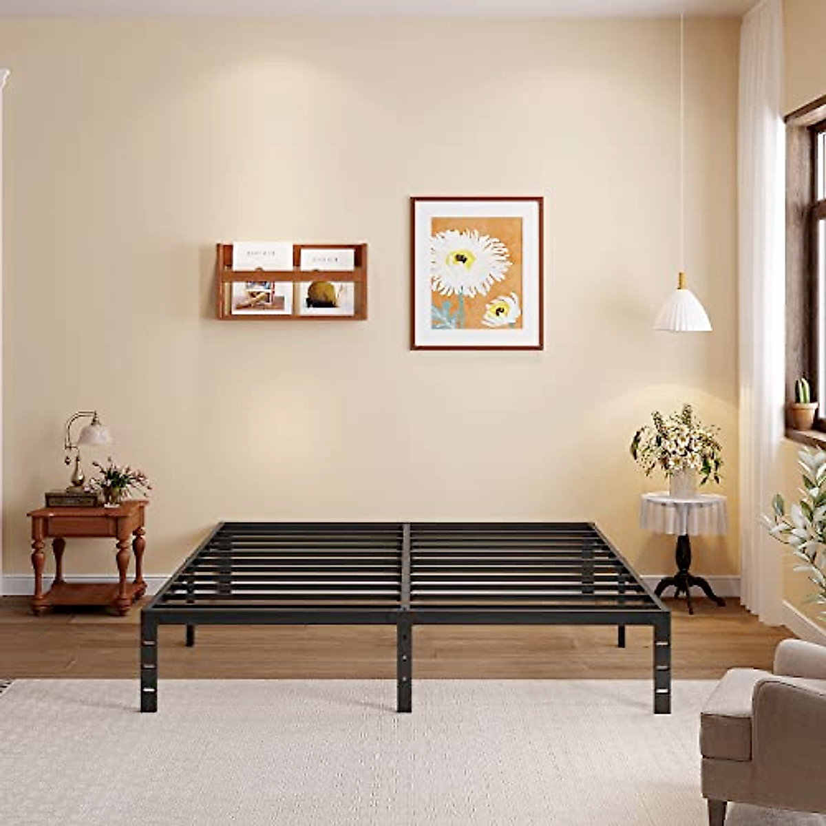 Vengarus 14inch Heavy Duty King Bed Frame No Box Spring Needed, Metal Platform Bed Frame King with Steel Slat, Easy Assembly, Noise Free, Black