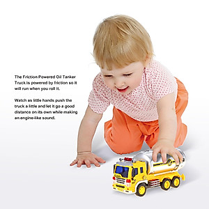 PowerTRC Push & Go Friction Powered Oil Truck Toy with Light and Sound | Realistic Play Oil Tanker Truck Toy Gift for Boys and Girls