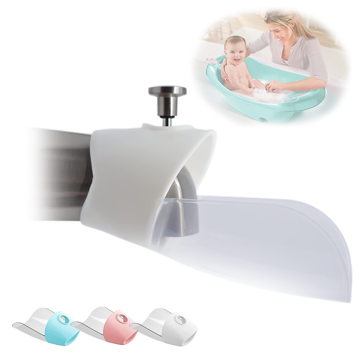 Bath Helper - Bath Tub Faucet Extender - Guides Water Directly from Faucet to Baby Bath Tub Without Excessive Water Waste and Splashing, 1 Pack (Clear White)