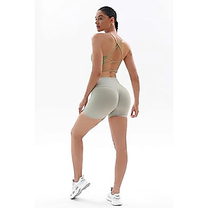 Vertvie Women's Workout Gym Shorts Booty V Cross Spandex Yoga Biker Shorts Scrunch Butt High Waisted Athletic Leggings (Grey Green,Small)