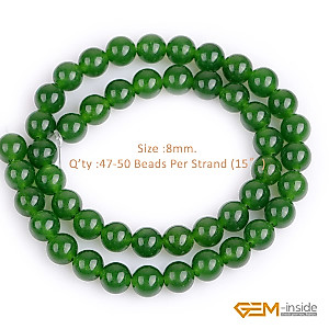 GEM-Inside Natural 8mm Green Taiwan Jade Gemstone Loose Beads Round Crystal Energy Stone Power for Jewelry Making 15"