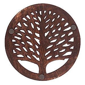 Set of 2 Wooden Trivets for Hot Dishes Pots and Pans Tea Pot Holders Nonslip Heat Resistant Kitchen Counter Accessories for Table Countertops (TRWAL) 8" Diameter Tree of Life Design