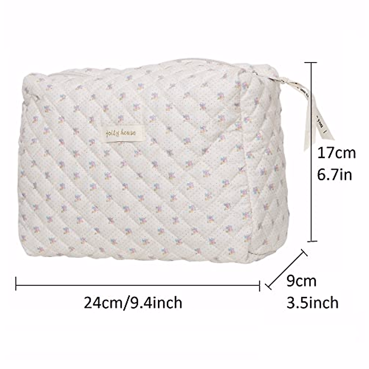 TYFLOVE Kawaii Cotton Makeup Bag Large Travel Cosmetic Bag Aesthetic Floral Makeup Pouch Coquette Quilted Toiletry Bag for Women (B-Beige Floral)