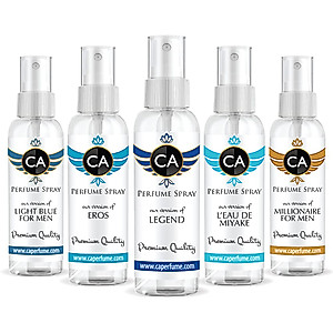 CA Perfume Modern Type Men Set Impression of (L'eau Miyake + Eros + Legend + Light Blue + Millionare for men) Fragrance Sample Travel Size Parfum Sprayer (2 Fl Oz/60 ml) x 5