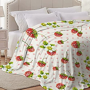 Strawberry Flower Blanket Cozy Soft Lightweight Flannel Throw Blanket for Bed Sofa Travel All Season Pets 40"x30"