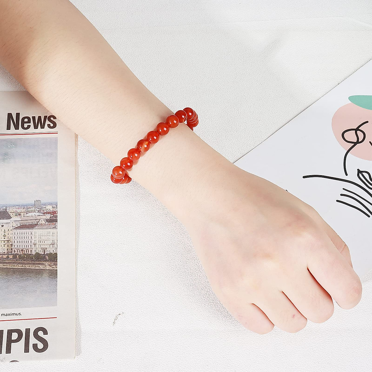 YANCHUN Carnelian Necklace Bracelet Set Red Jewelry for Women Healing Crystal Necklace Beaded Bracelets Lucky Red Jewelry Gifts