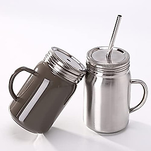 EXCEART Mason Jar Cups 2 Pcs 700ml Stainless Steel Insulated Mason Jar Tumblers Mug with Lids Straws Double Walled Drinking Travel Mugs Smoothie Cup for Water Coffee Juice Silver Mason Jar Beer Mugs