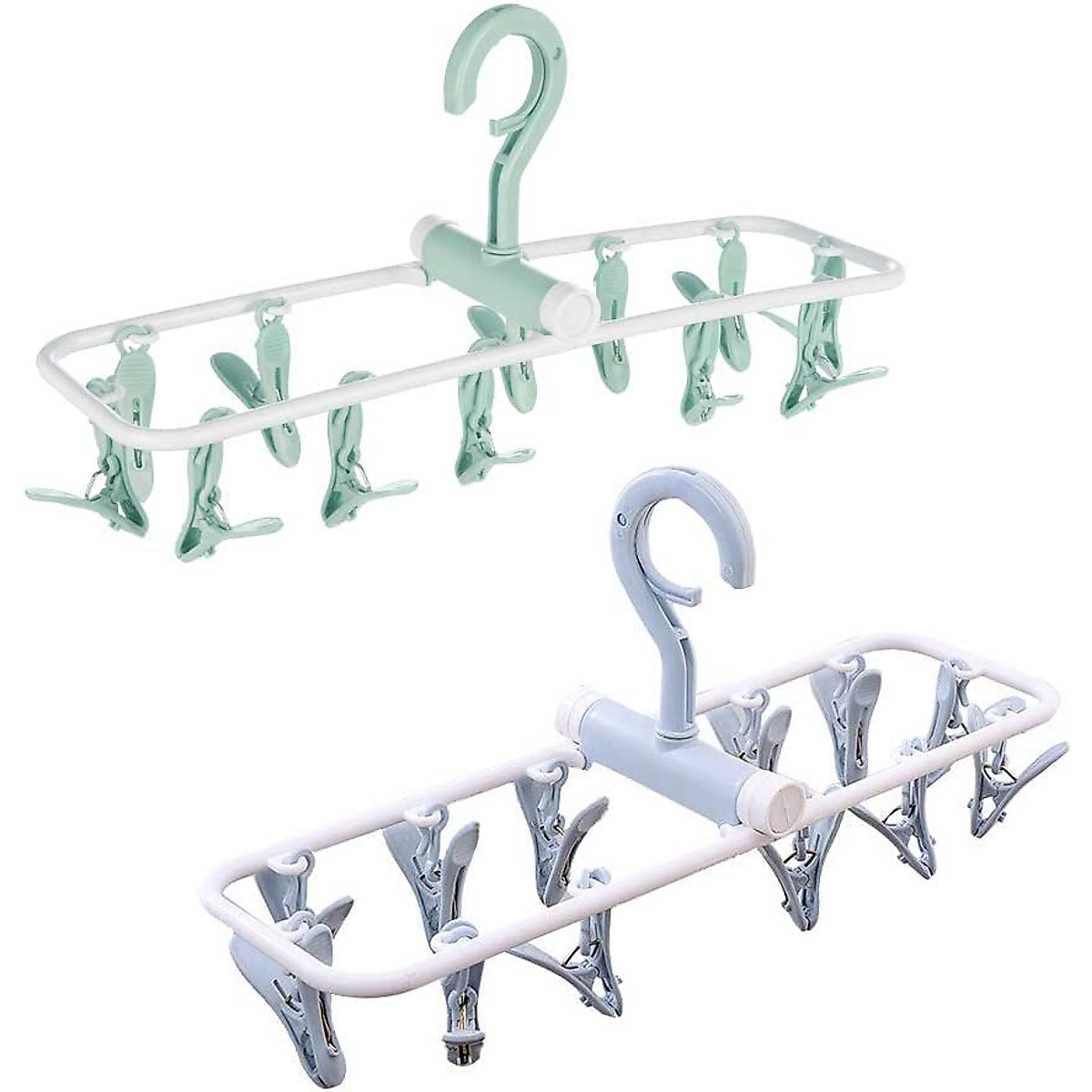 2 pac Folding Portable Laundry Hanger with 12 Clips Drying Rack for Socks&Lingerie Plastic Clothes Pins